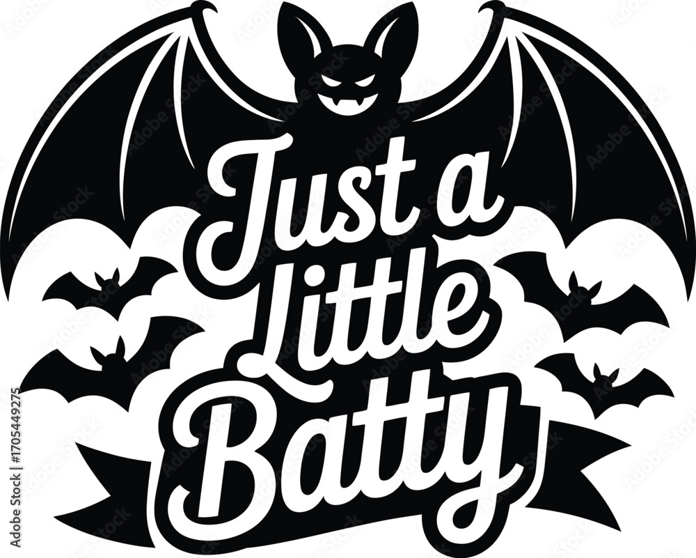 Spooky halloween design just a little batty with flying bats and ...