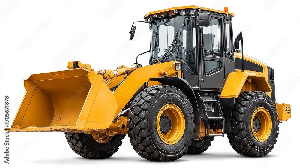 Construction machine action wheel loader with bucket lifted in ...