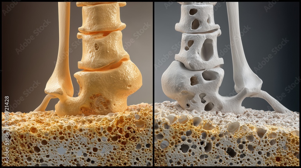 Menopause Awareness Month. Medical cutaway illustration of bone density ...