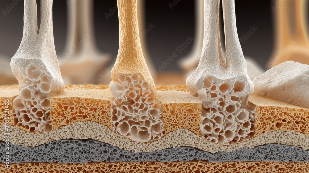 Menopause Awareness Month. Medical cutaway illustration of bone density ...