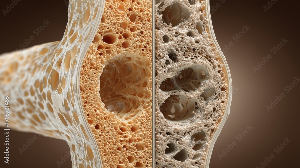 Menopause Awareness Month. Medical cutaway illustration of bone density ...