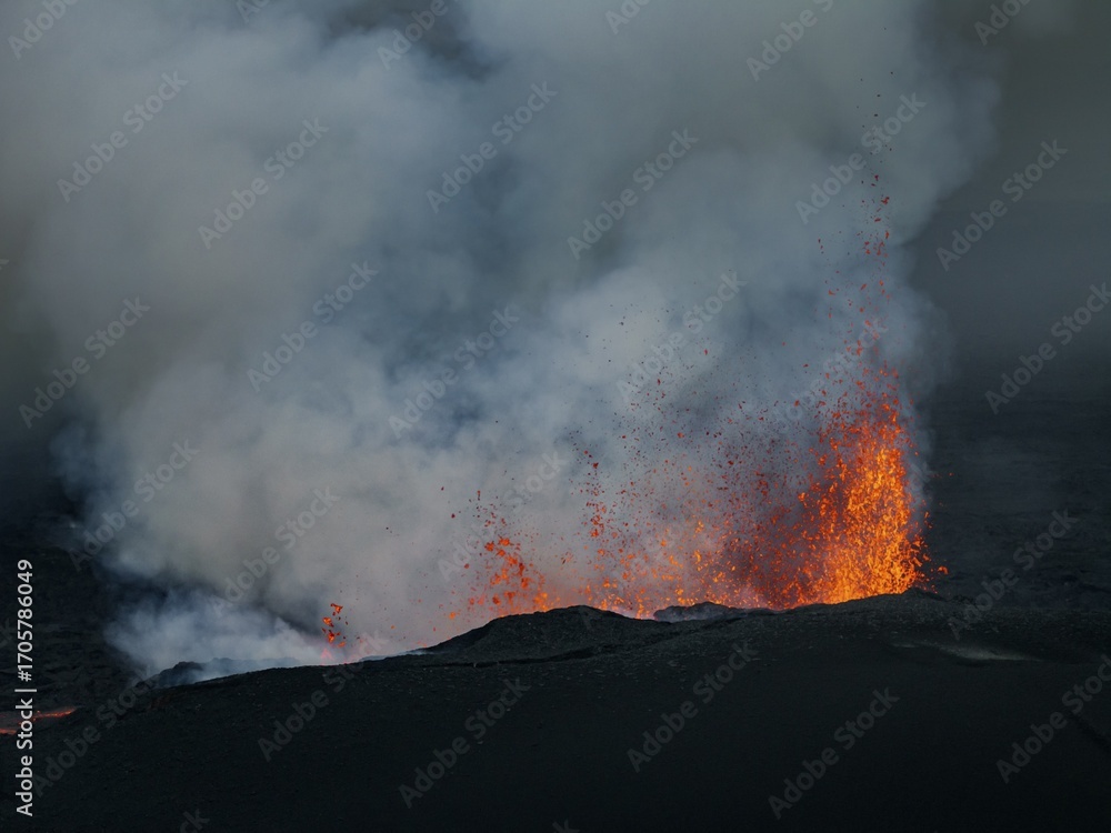 Lava, volcanic eruption, volcano, ash cloud, aerial view, Sundhnúkur ...