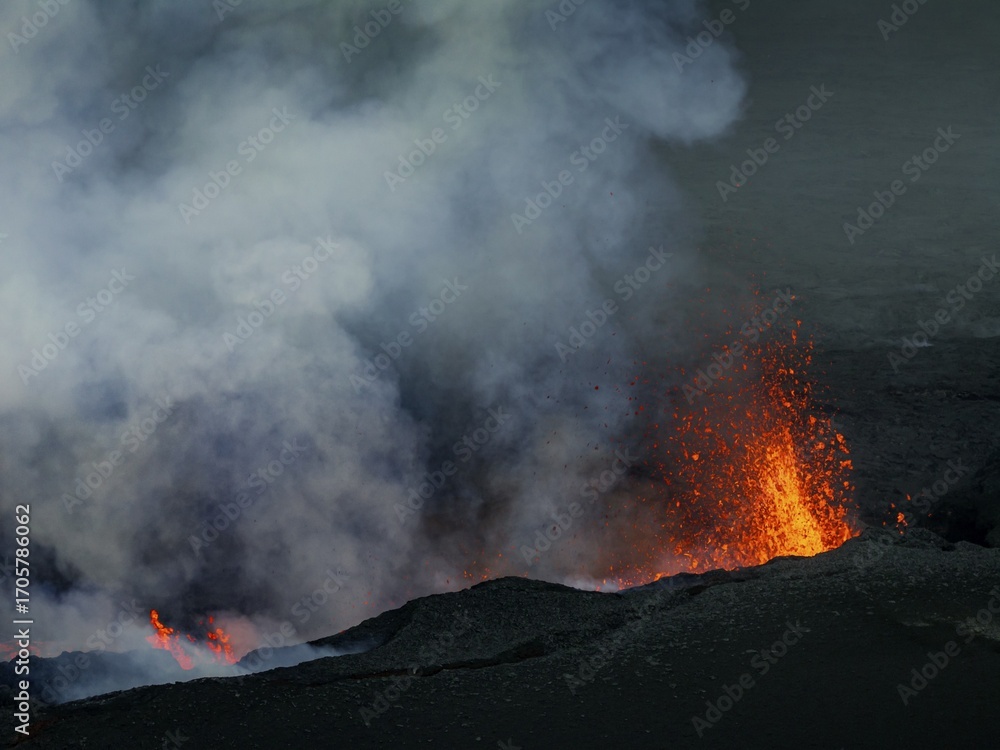 Lava, volcanic eruption, volcano, ash cloud, aerial view, Sundhnúkur ...