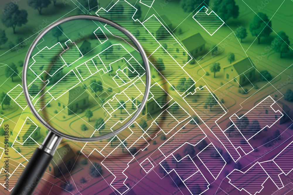 IMAGINARY CADASTRAL AND URBAN PLANNING CONCEPT with zoning codes, land ...