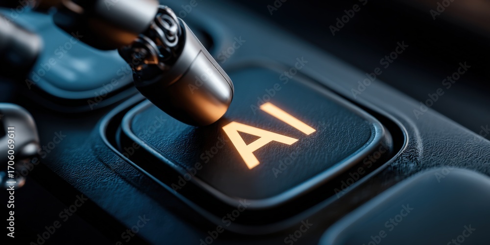 Robotic Arm Pressing AI Button on Keyboard Symbolizing Artificial ...