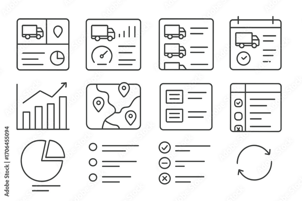 Logistics Dashboard Icons. Line style icons of tracking dashboards ...