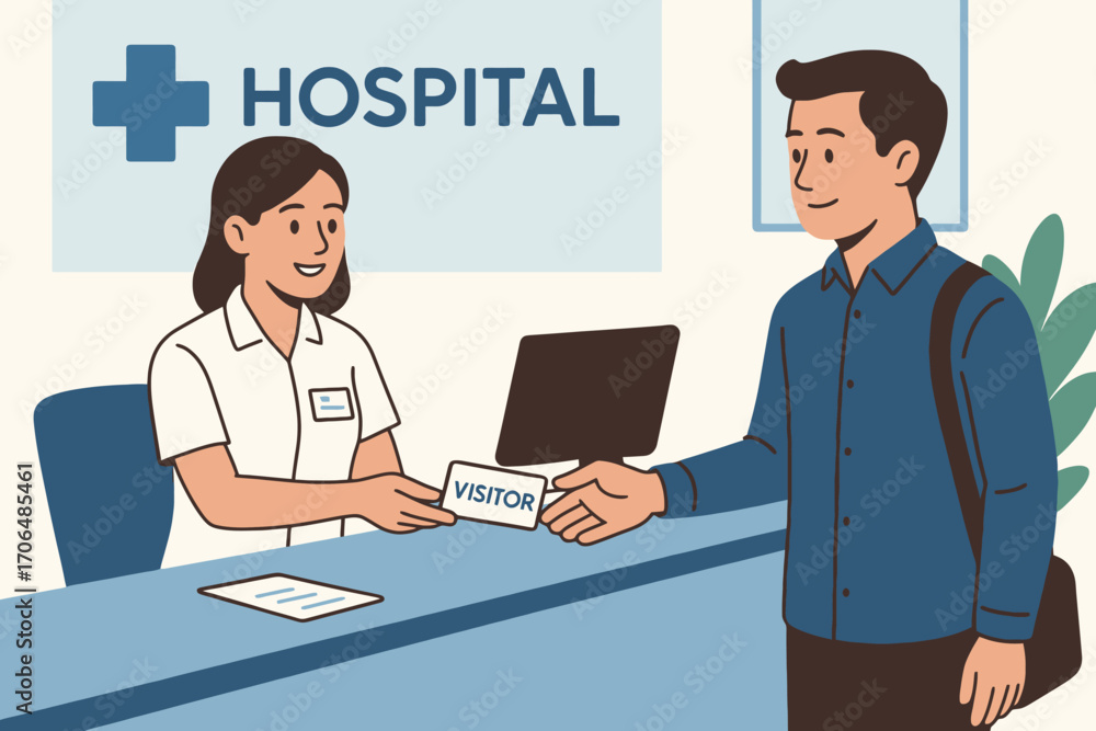 Stock-Vektorgrafik „20250914_0102_Hospital Visitor Pass_simple_compose ...