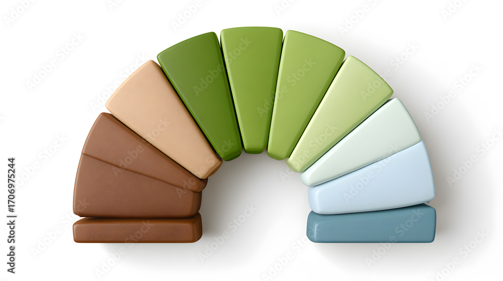 An artistic arrangement of curved building blocks in a spectrum of ...