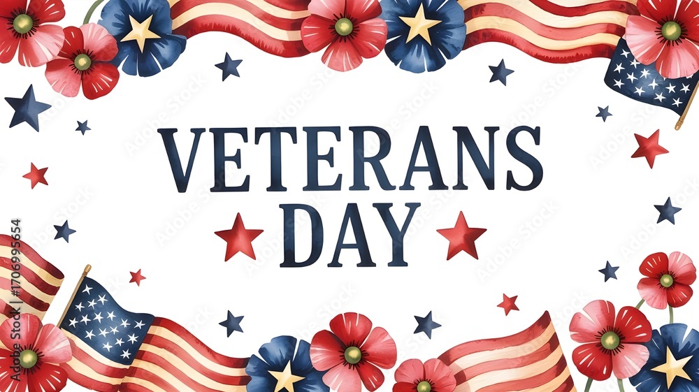 Veterans day celebration with american flags, poppies, and stars ...