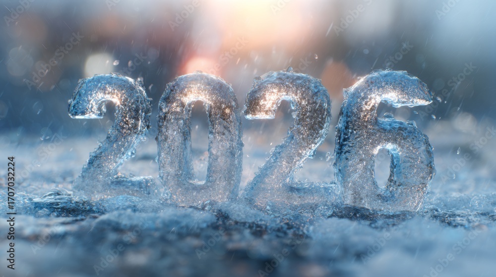 Ice sculpture of the year 2026 on winter snowy surface Stock Photo ...