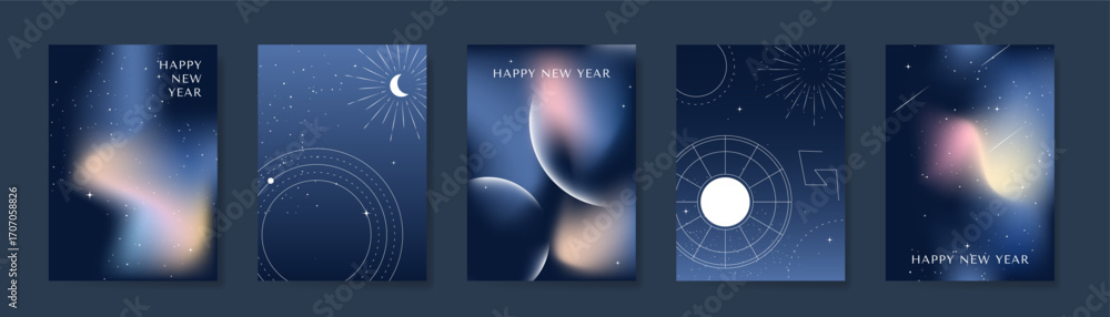 Happy New Year invitation card design vector set. Navy blue wedding ...