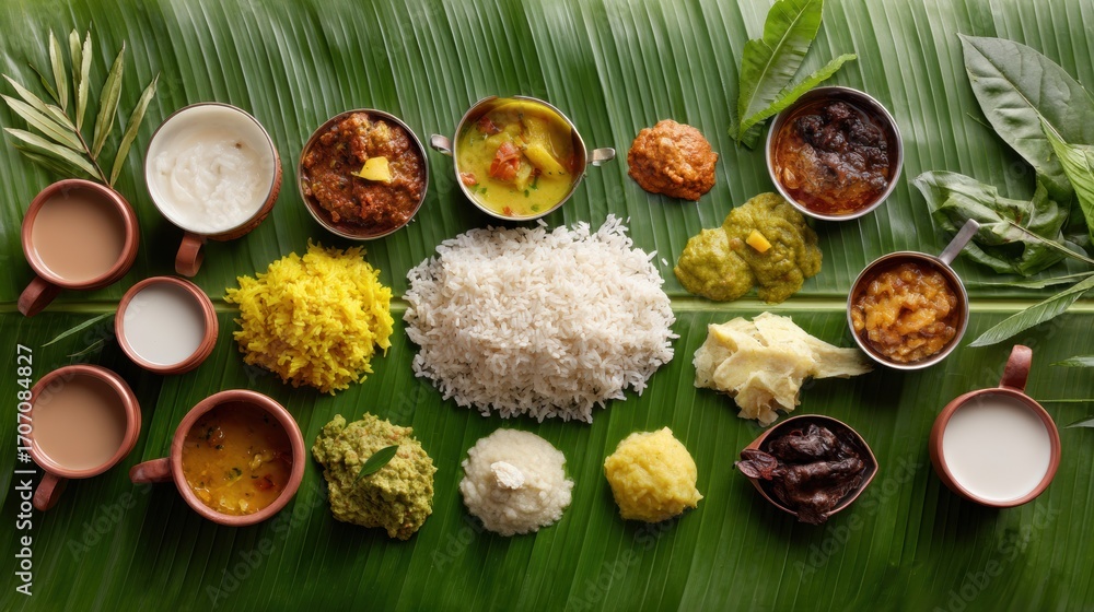 Authentic Traditional Onam Sadya Vegetarian Feast on Banana Leaf ...