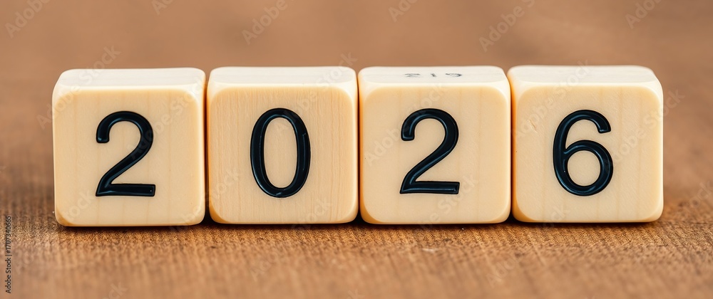 Wooden number blocks showing the year 2026 on a table Stock Photo ...