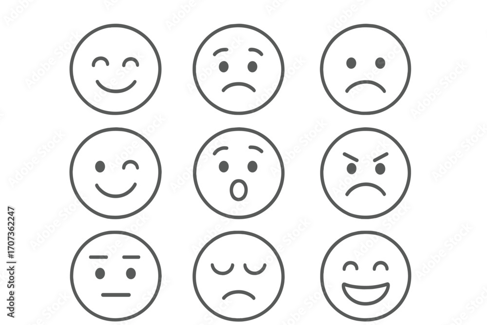 Linear emoji faces expressing emotions. Vector cartoon illustration ...