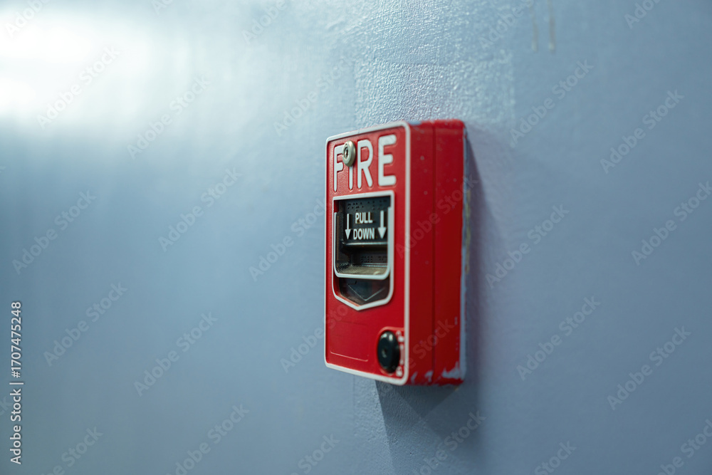 Fire alarm notifier box which is install on the building wall, this is ...