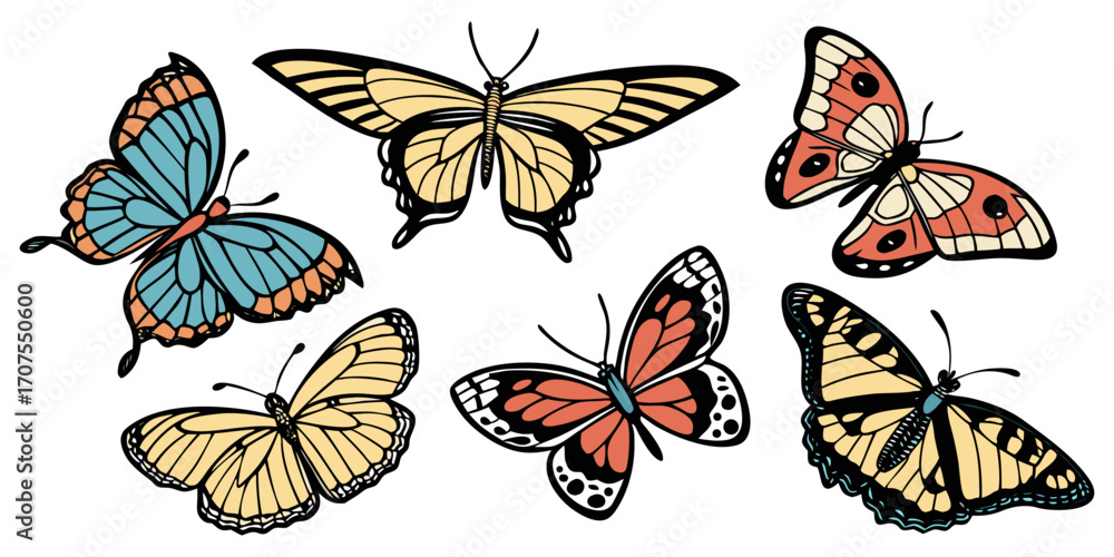 A collection of 16 realistic butterflies in various poses and angles ...