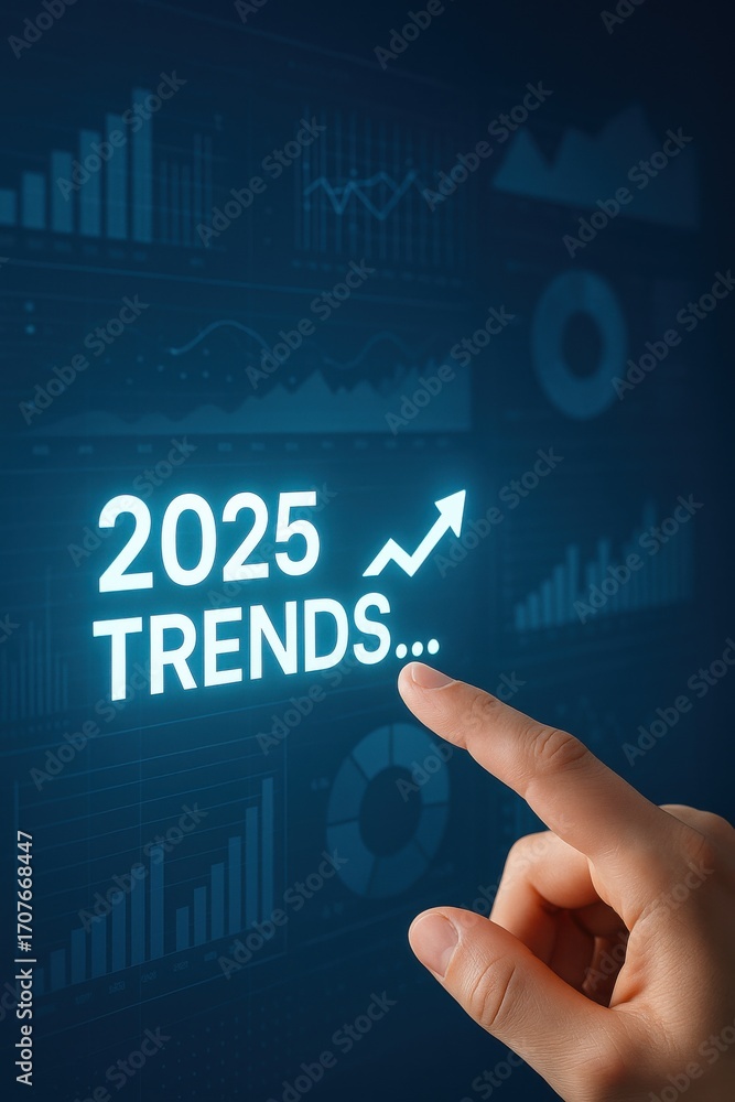Hand Pointing at Trend Projections for Future Growth in 2025 with ...