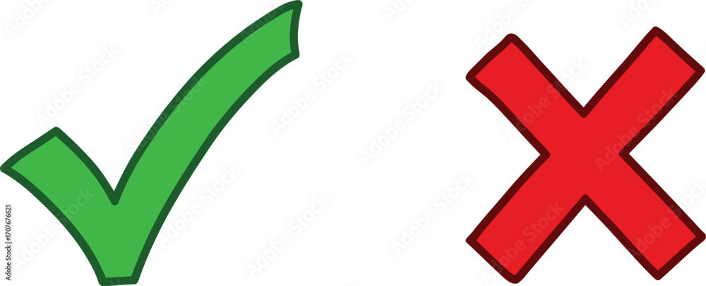 Green check mark and red x symbols isolated on transparent background ...