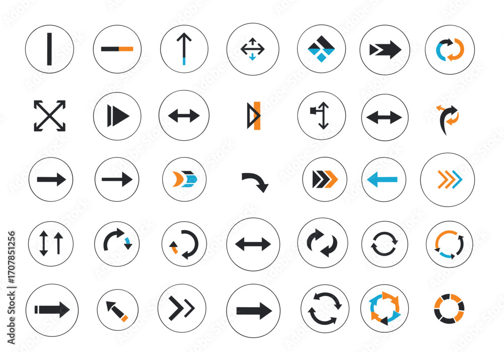 Dynamic collection of directional arrows, icons, and symbols perfect ...