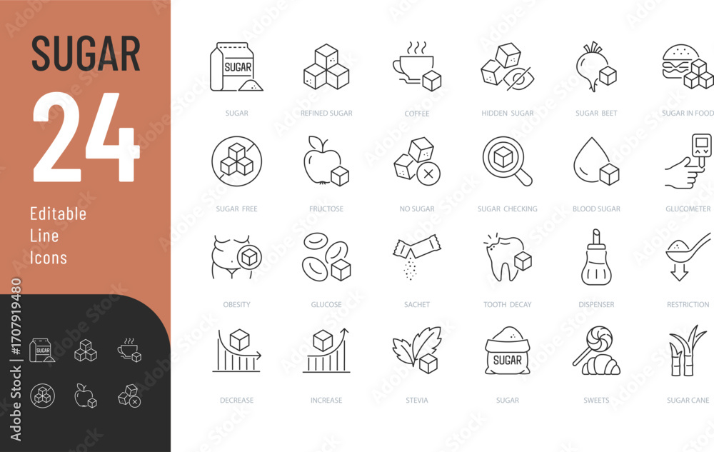Sugar line Editable Icons set. Vector illustration in modern thin line ...