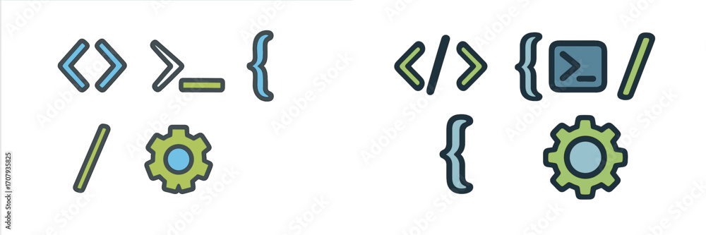 Collection of programming and web development interface icons including ...