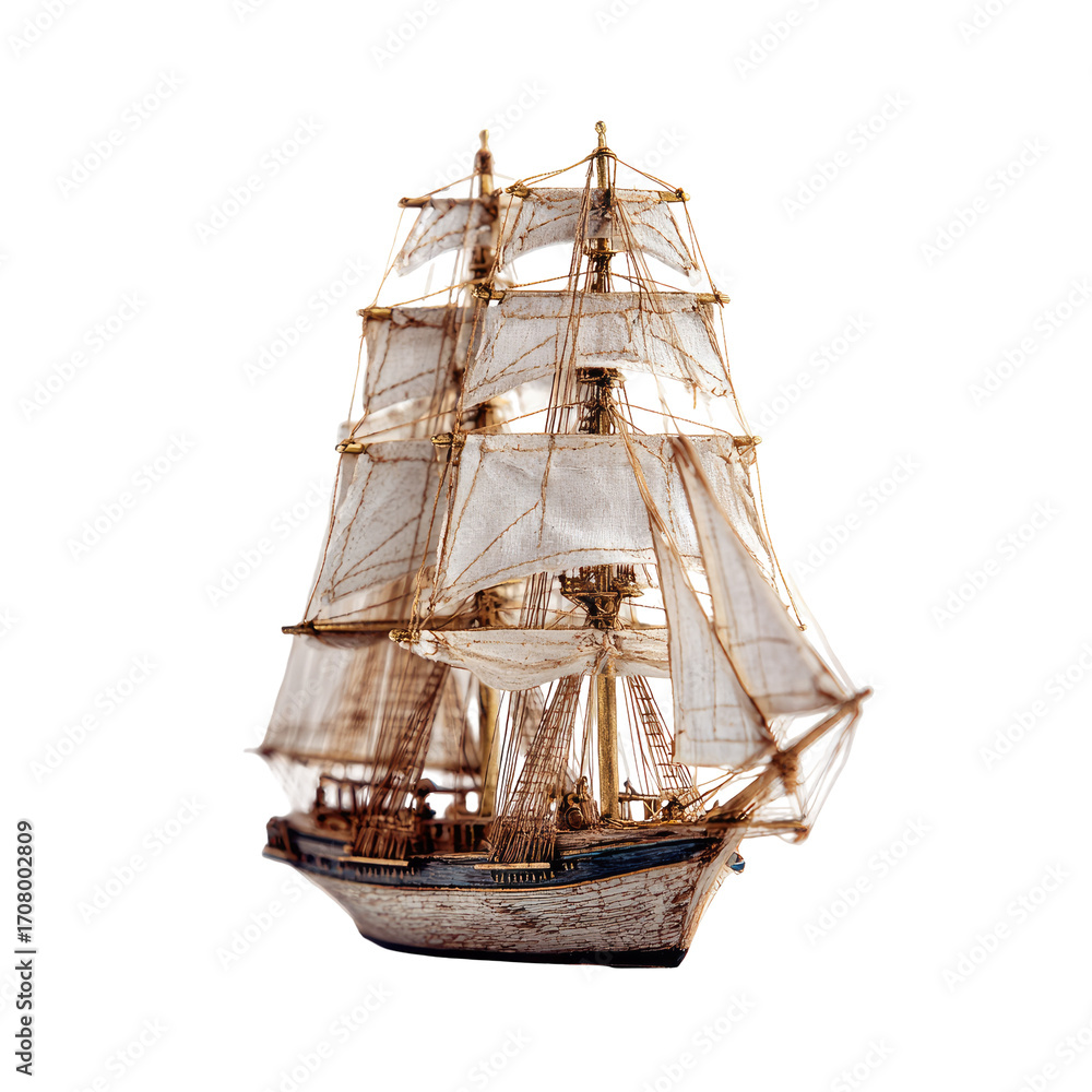Detailed model of a tall ship with white sails Stock Photo | Adobe Stock