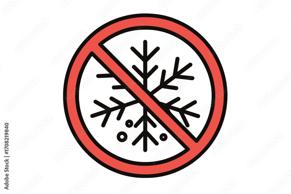 No snow sign vector icon. Winter restricted symbol. Do not freeze ...
