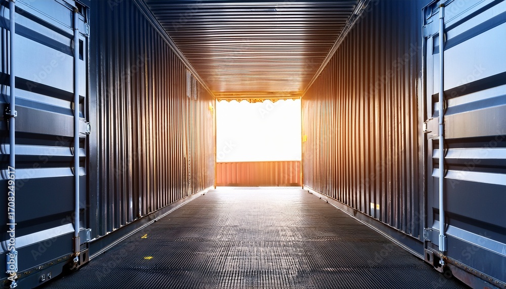 empty shipping container interior with light streaming in from open ...