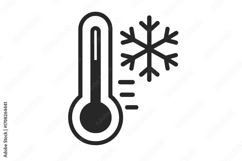 Minimalistic thermometer with snowflake icon, cold temperature symbol ...
