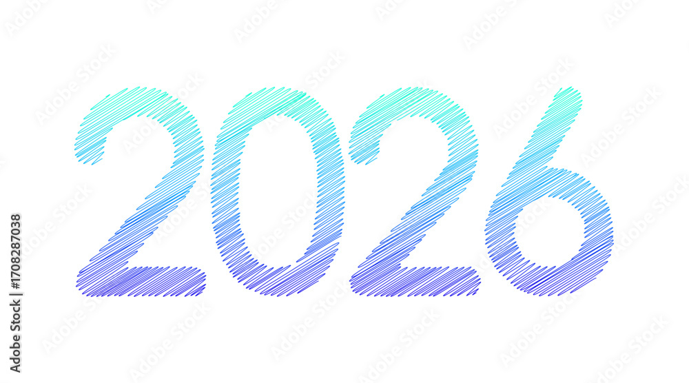 2026 scribble hatch blue gradient textured vector numbers for New Year ...