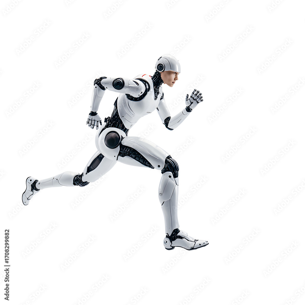Robotic Runner: A sleek, chrome-clad humanoid robot sprinting across a ...