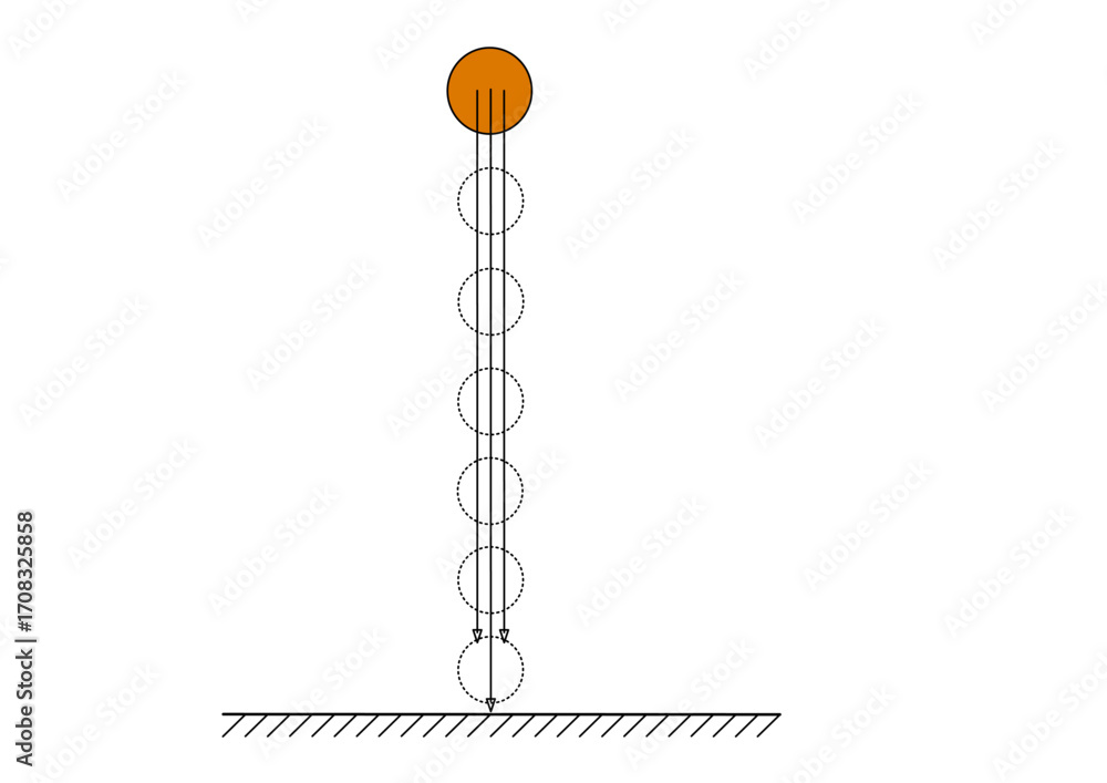 Physics diagram showing vertical motion of a falling ball with bounce ...