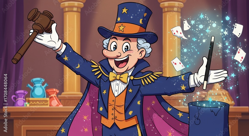 Cartoon magician performing trick Stock Illustration | Adobe Stock