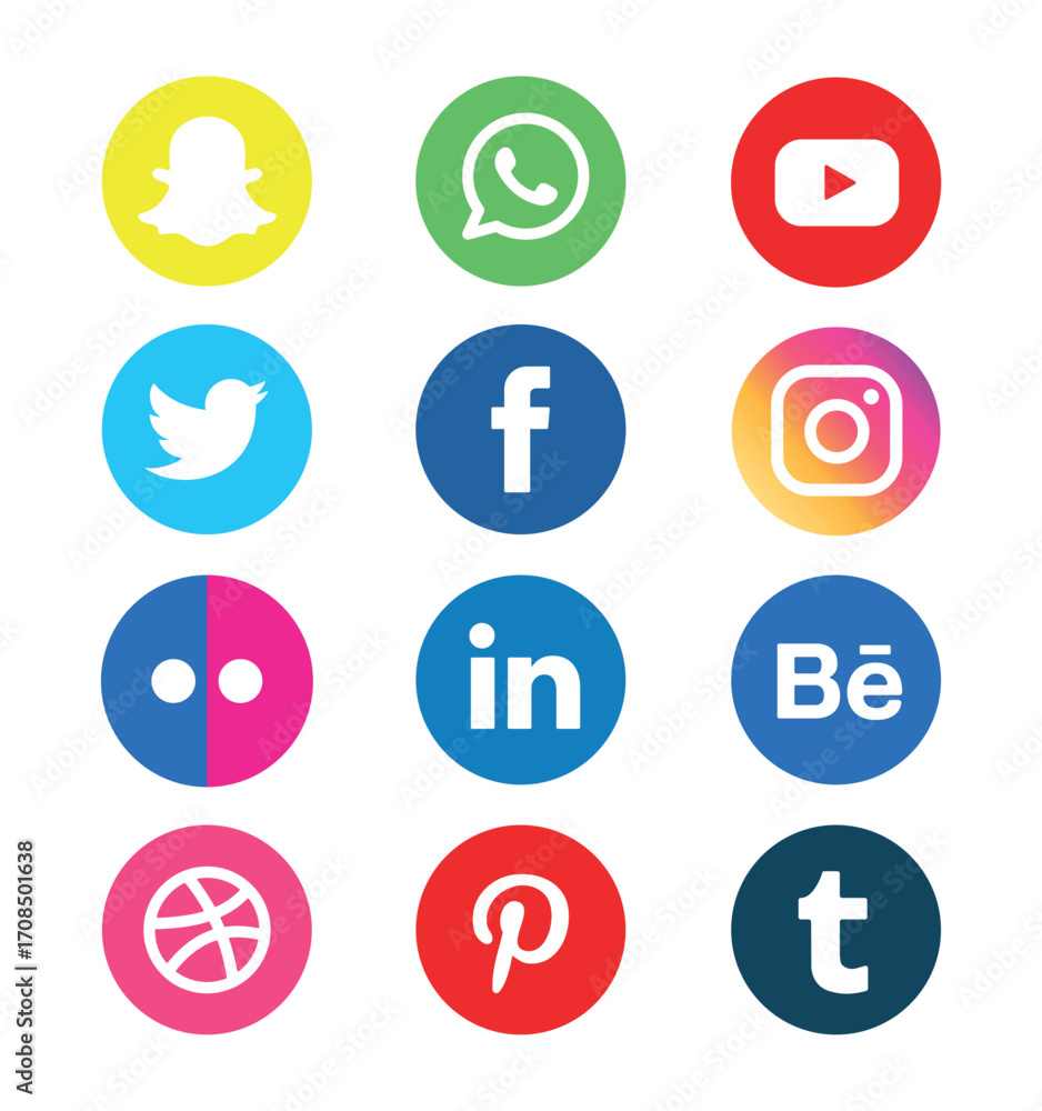 Collection of twelve different social media platform logos displayed in ...