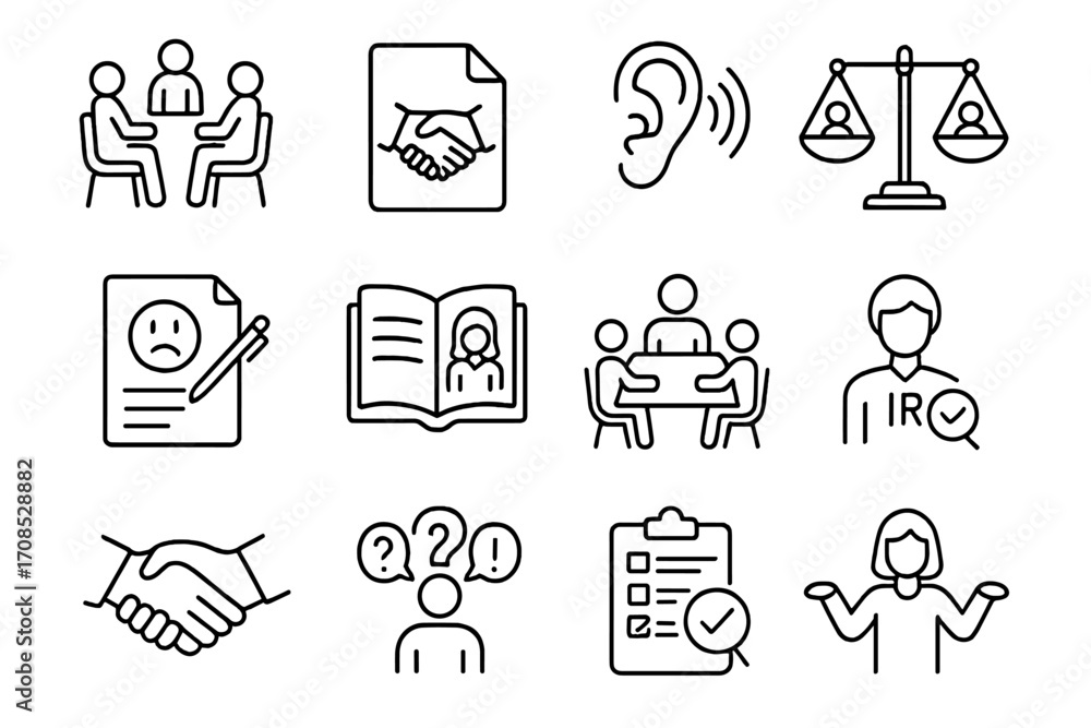 Conflict Resolution Icons. Line style icons of conflict resolution ...