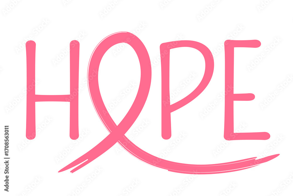 Breast cancer awareness pink ribbon shaped as the word hope ...
