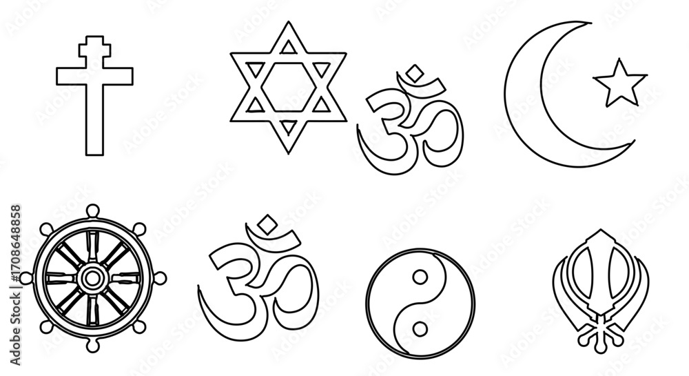 World religions symbols, including christianity, judaism, islam ...