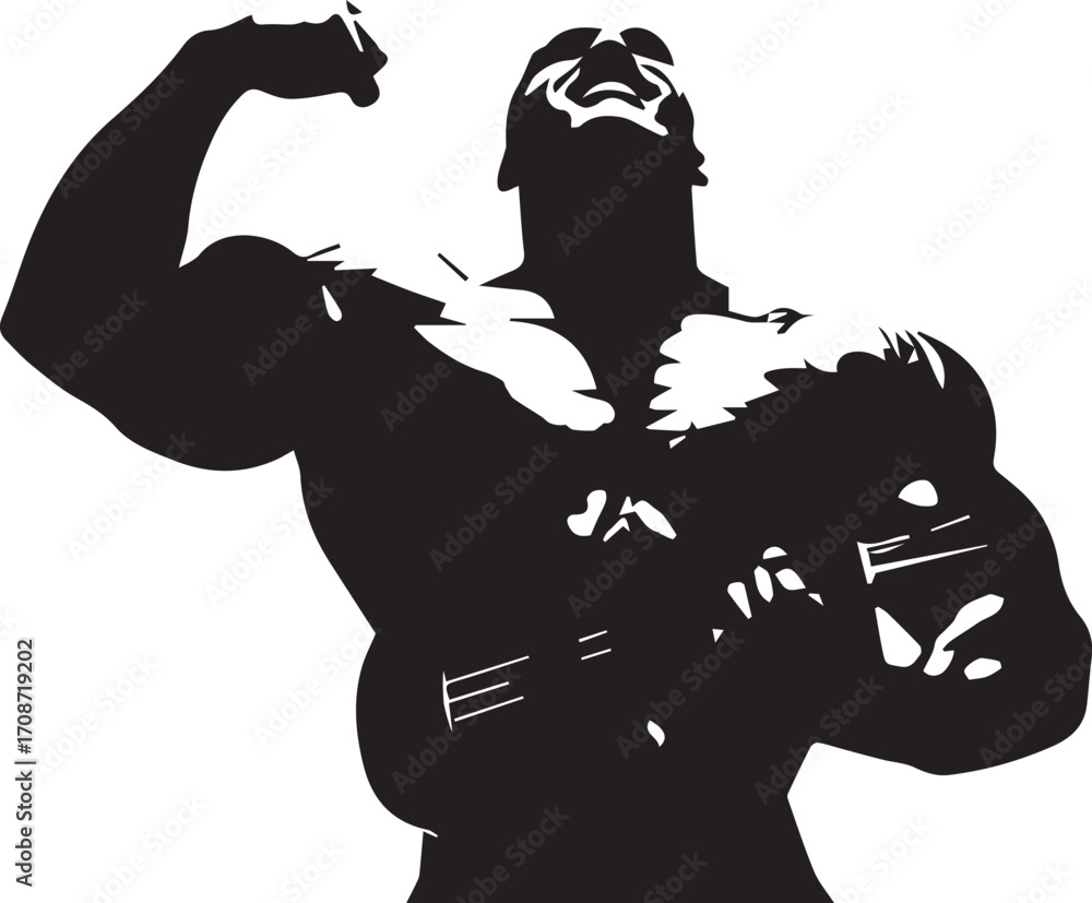 Muscular Bodybuilder Flexing Biceps in Silhouette, Celebrating Strength ...