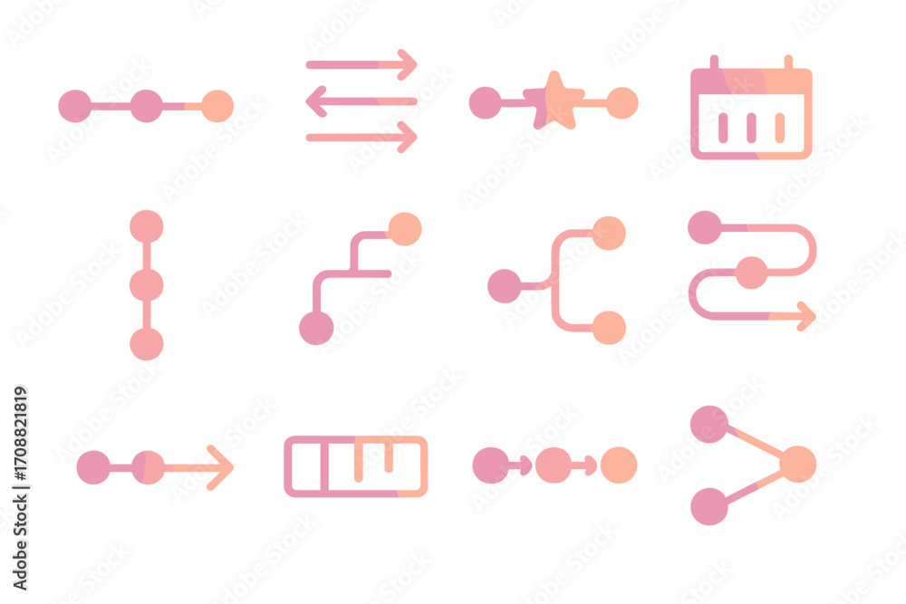 Flowchart linear icon set. featuring start, arrows, decision, process ...