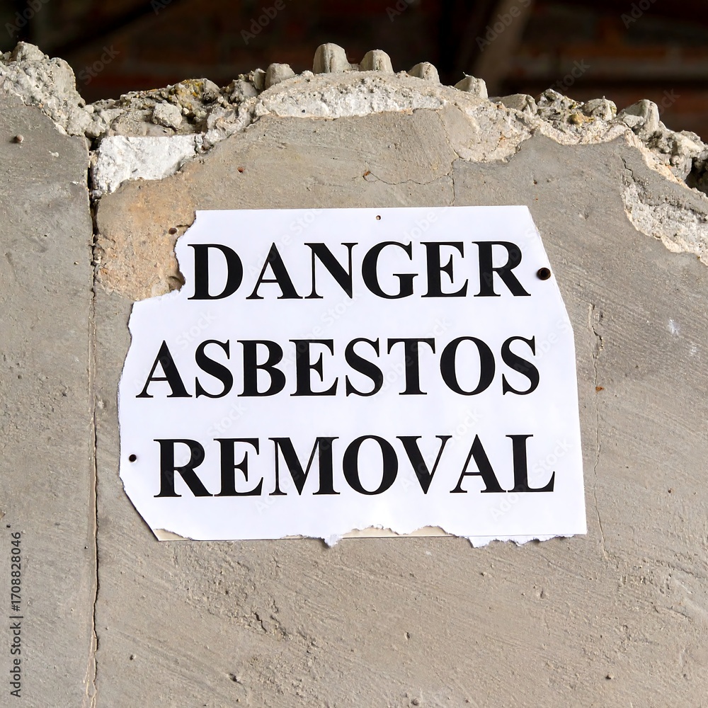 Warning sign on cracked concrete for asbestos removal Stock Photo ...