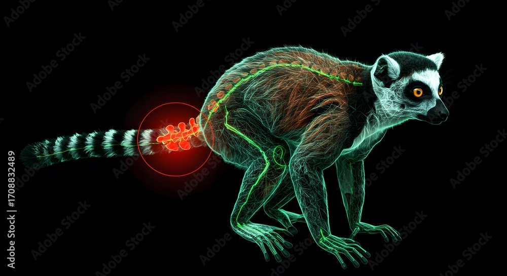 Ring-tailed Lemur Skeletal Anatomy X-Ray Illustration: Detailed ...