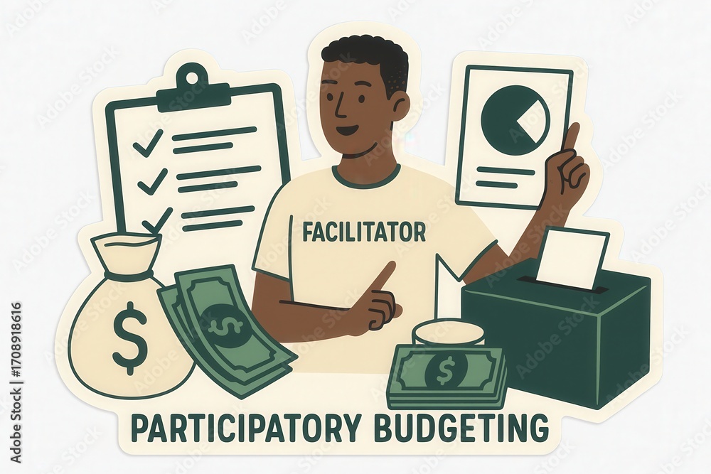 Engaging facilitator promoting participatory budgeting with visual ...