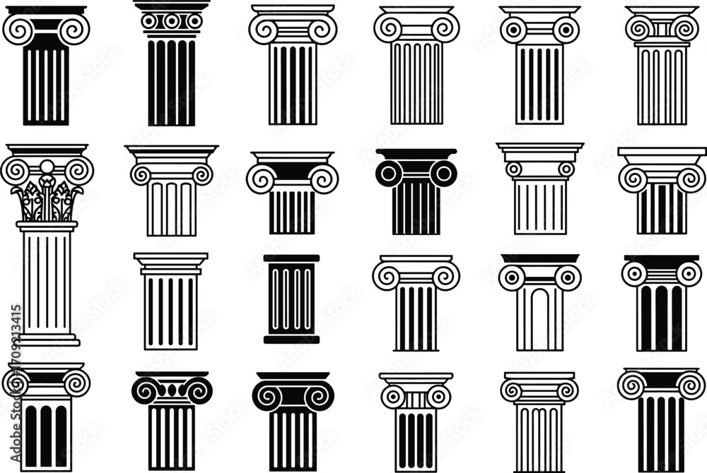 Collection of ancient Greek and Roman architectural pillar column ...