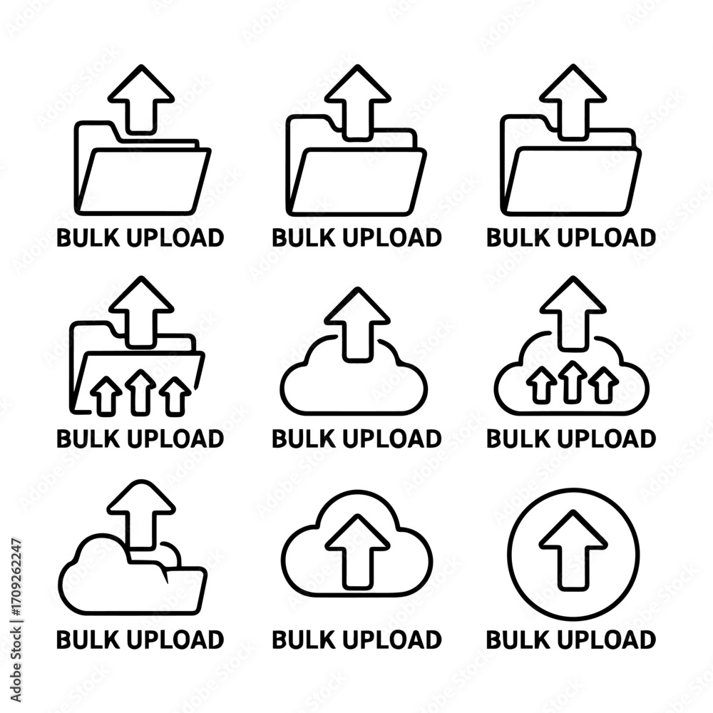 Nine Variations of Bulk Upload Icons with Arrows and Folders. Stock ...