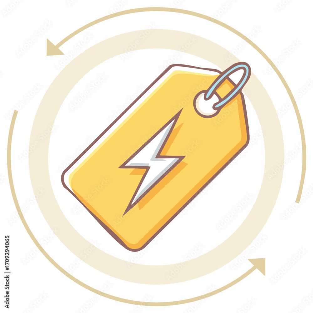 Cartoon Power Tag Icon with Lightning Bolt and Refresh Cycle Arrows ...