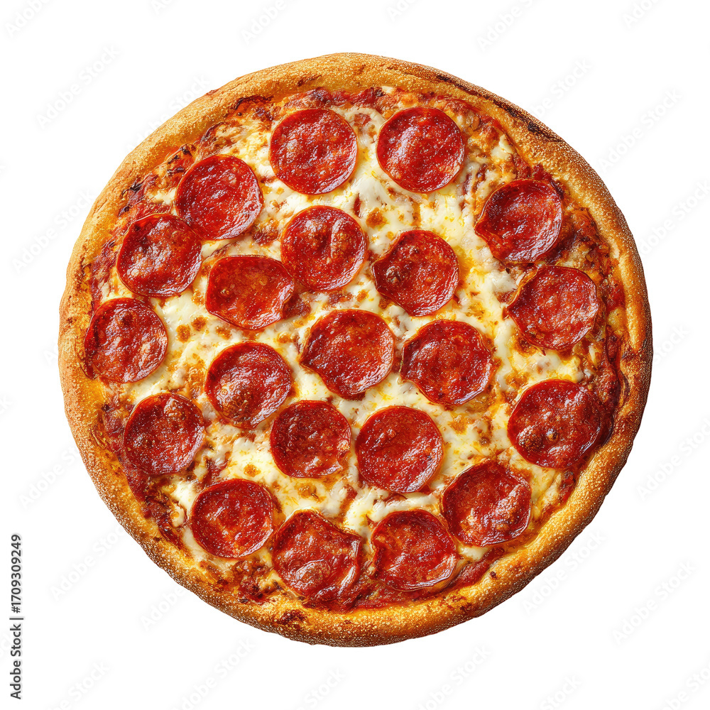 Round pepperoni pizza with melted cheese の Stock フォト | Adobe Stock