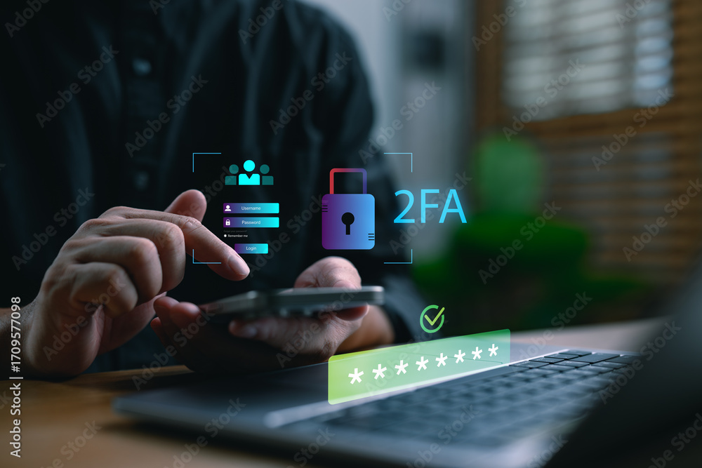 User enabling two-factor authentication (2FA) with smartphone and ...