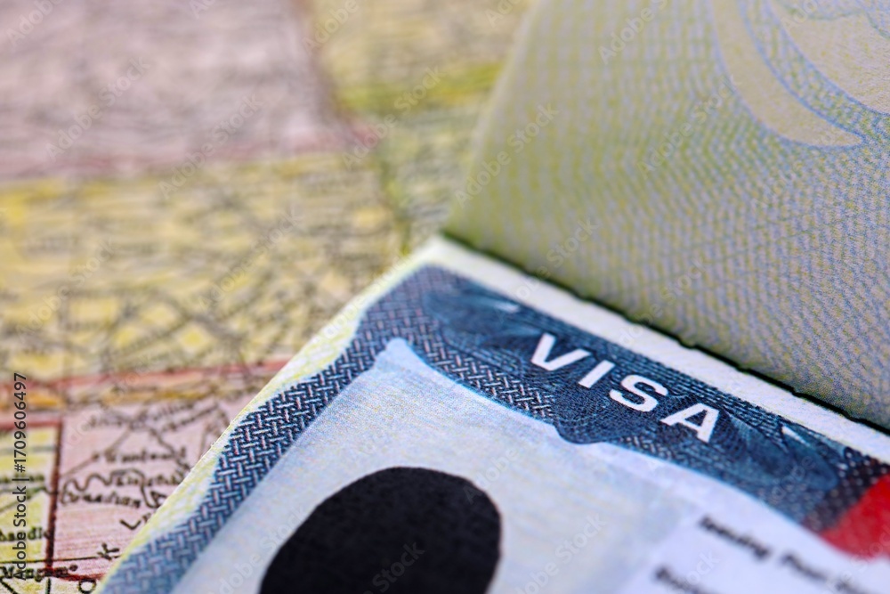 Visa to the USA and a trip to United States. Visa sign with background ...