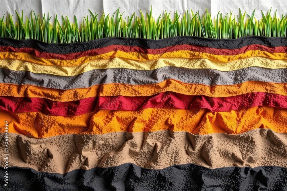 Layers of soil revealed, showing distinct horizons with varying colors ...
