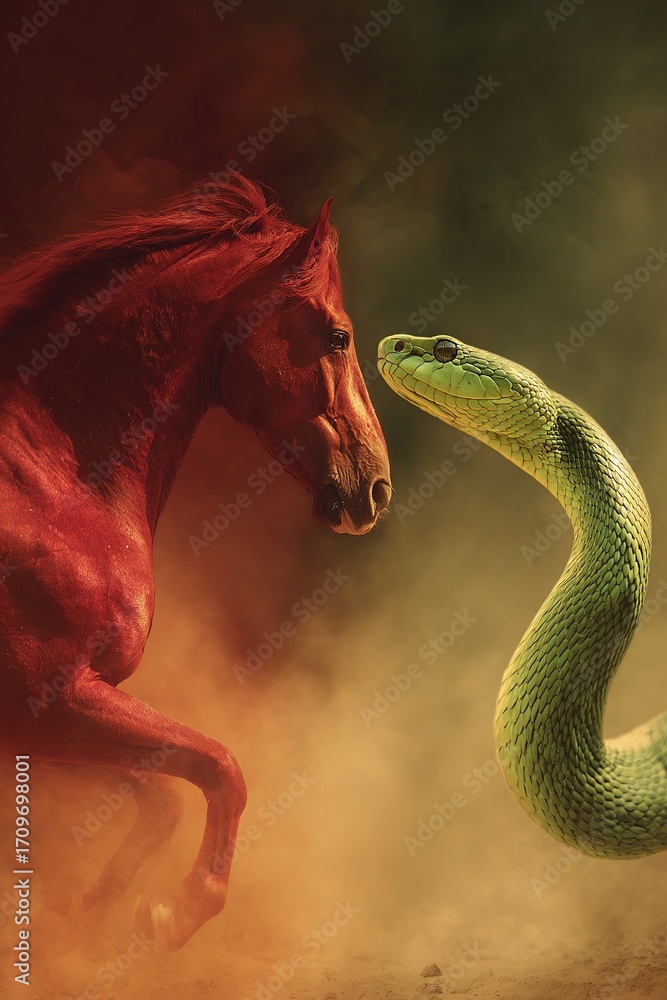 Стоковая иллюстрация «Symbols of 2025 and 2026, red fire horse and ...